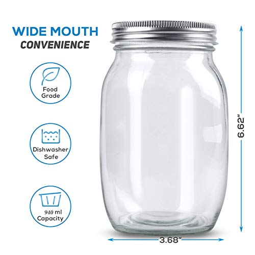 -Seed Sprouting Jar Kit| 2 Wide Mouth Quart Sprout Mason Jars with 316 Stainless Steel Lids,Tray,Stand| Sprouter for Growing Broccoli,Alfalfa (White)