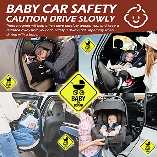 [Heavy-Duty] 3 Pack Reflective Safety Baby On Board Large Car Magnet Signs, 5x5 inch, Waterproof Weatherproof, Golden Yellow (Type A, 3 Pack)