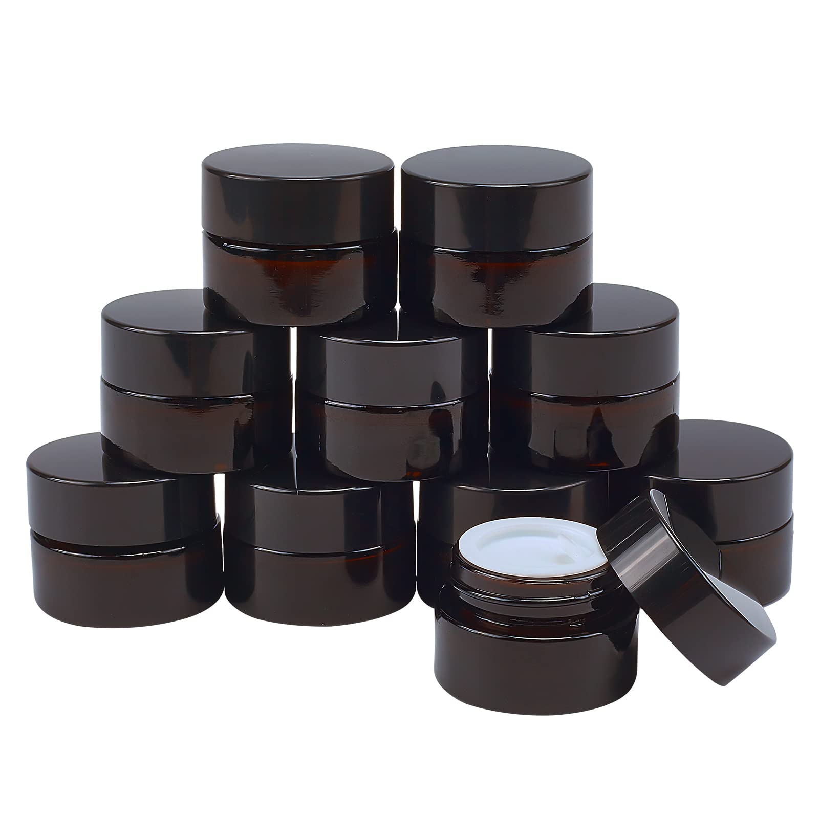 BENECREAT 10 Pack 5g Round Amber Glass Cream Jars Cosmetic Glass Jars with Leak-proof Gasket for Lotion, Cream and Other Beauty Product