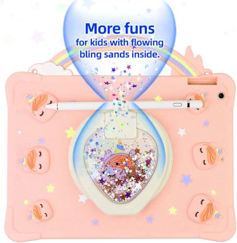 [Super Cute Rainbow Handle Unicorn Case] Compatible with iPad 10.2 Inch 2021/2020 iPad 9th/8th (Orange)