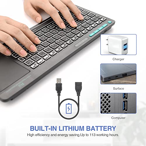 (Dual Mode) Rii RT518S Wireless and Bluetooth 2-LED Color Backlit Multimedia Keyboard with Multi-Touch Big Size Trackpad,Rechargable Keyboard for Android TV Box,PC,Tablets,Smart TV, HTPC, IPTV,Windows