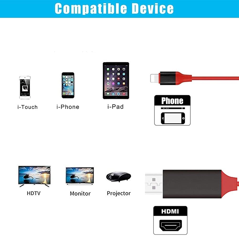 [Upgraded] Lightning to HDMI Adapter, Apple MFi Certified 1080P HDTV Cable Adapter Compatible with iPhone, iPad, iPod Digital AV Sync Screen Connector on HD TV Monitor Projector (Red)