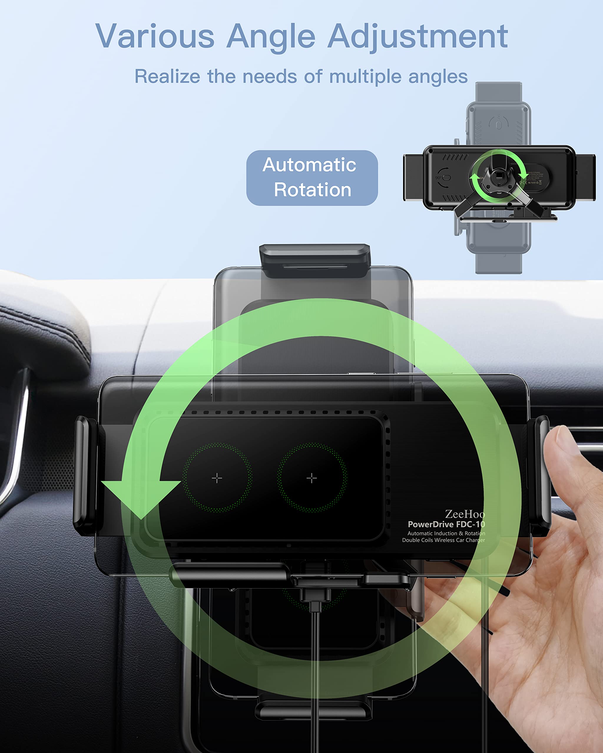 [Dual Coils] Wireless Car Charger, ZeeHoo 15W Fast Charging Auto-Clamping Car Mount, Qi Air Vent Phone Holder for Samsung Galaxy Z Fold/Flip 4 3 5G/S22/S21,iPhone 14 13 Pro Max, Google Pixel 6 Pro