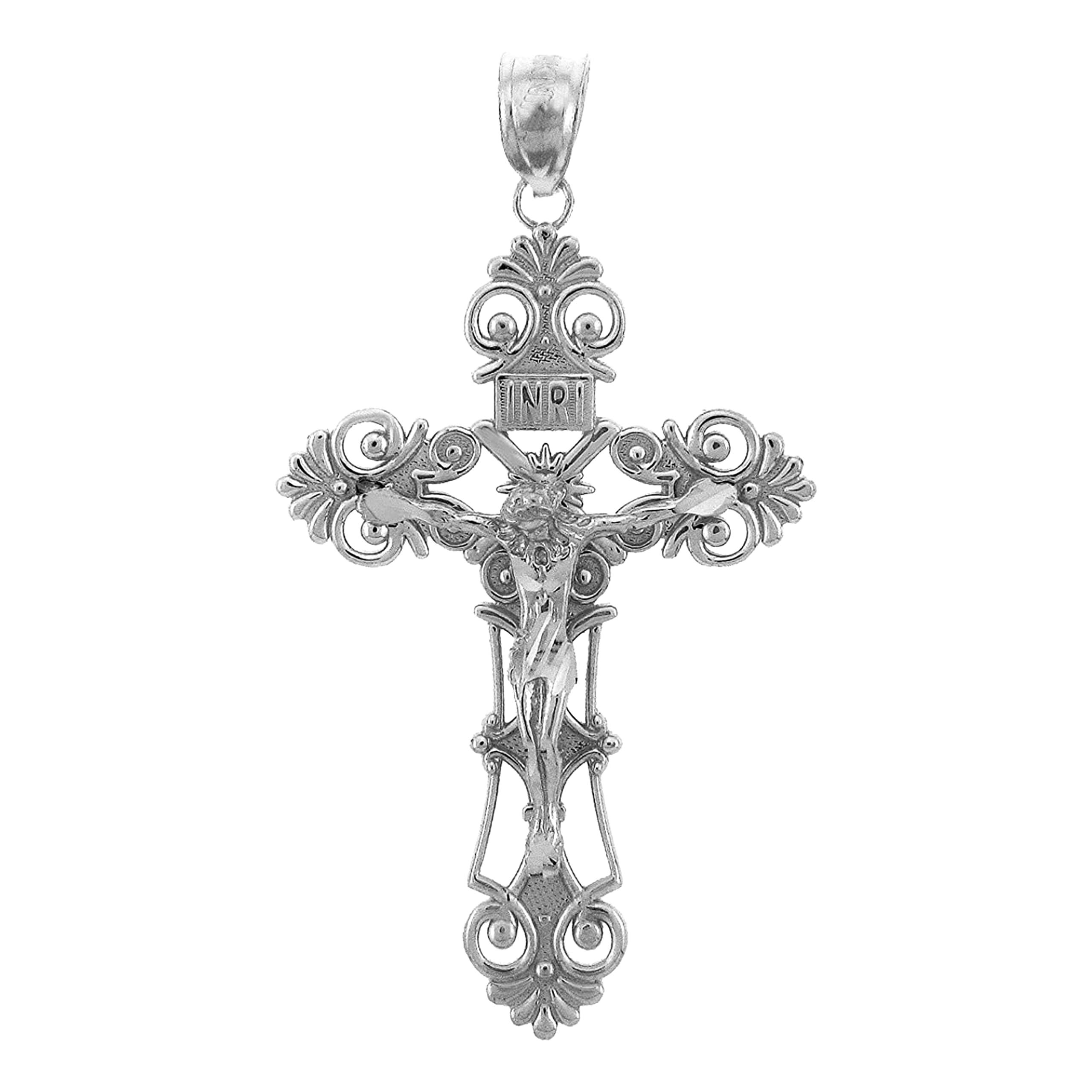 .925 Sterling Silver Floral Crucifix āINRIā Pendant - Pendant Only