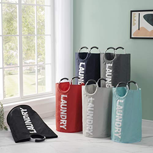 HOMEAMY 82L Large Thicken Laundry Basket Collapsible Fabric Laundry Hamper Foldable Heavy Duty Clothes Bag Portable Washing Bin Waterproof Cloth Hampers Storage with Durable Aluminum Handles (Red)