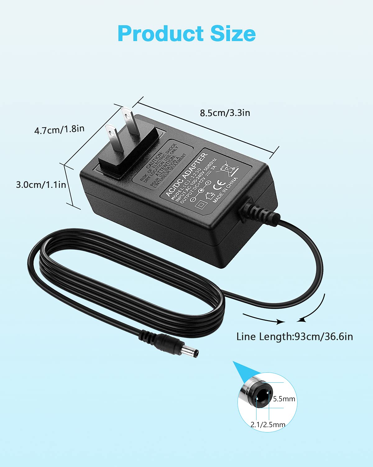 Aclorol 12V 3A Power Supply Adapter 36W 100V-240V AC to DC 12Volts Converter Adapter Transformer 3amp 2.8A2.5A2A1.5A 5.5x2.5mm 2.1mm for WS2811 12V LED Strip Light Wireless Router ADSL Cats IP Camera