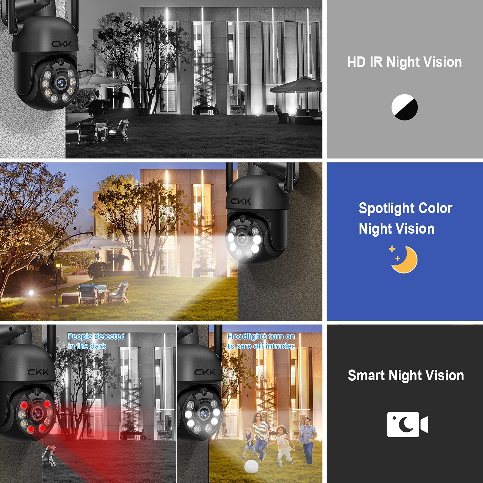 [10CH, Upgrading 5MP] CKK Wireless Security Camera System with 1TB HDD, 4pcs PTZ Cameras Outdoor Indoor, 3K WiFi Surveillance NVR System with Floodlights & Siren Alarm, 2 Way Audio, Waterproof