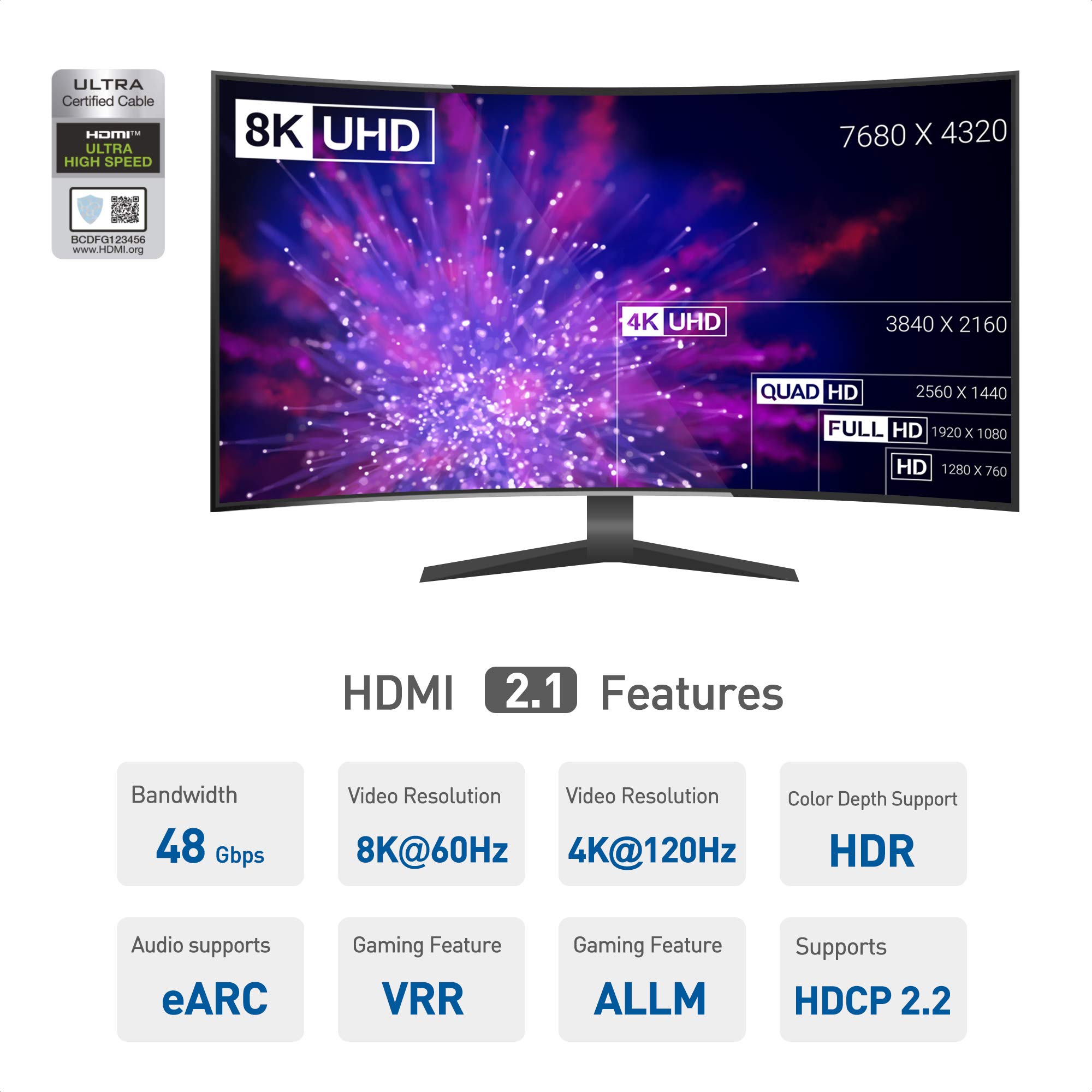 [Ultra High Speed HDMI Certified] Cable Matters Unidirectional Active 8K @60Hz Fiber Optic HDMI Cable 49.2 ft / 15m - Supporting 8K@60Hz 4K@120Hz HDR - Compatible with Xbox Series X, PS5, Apple TV, PC