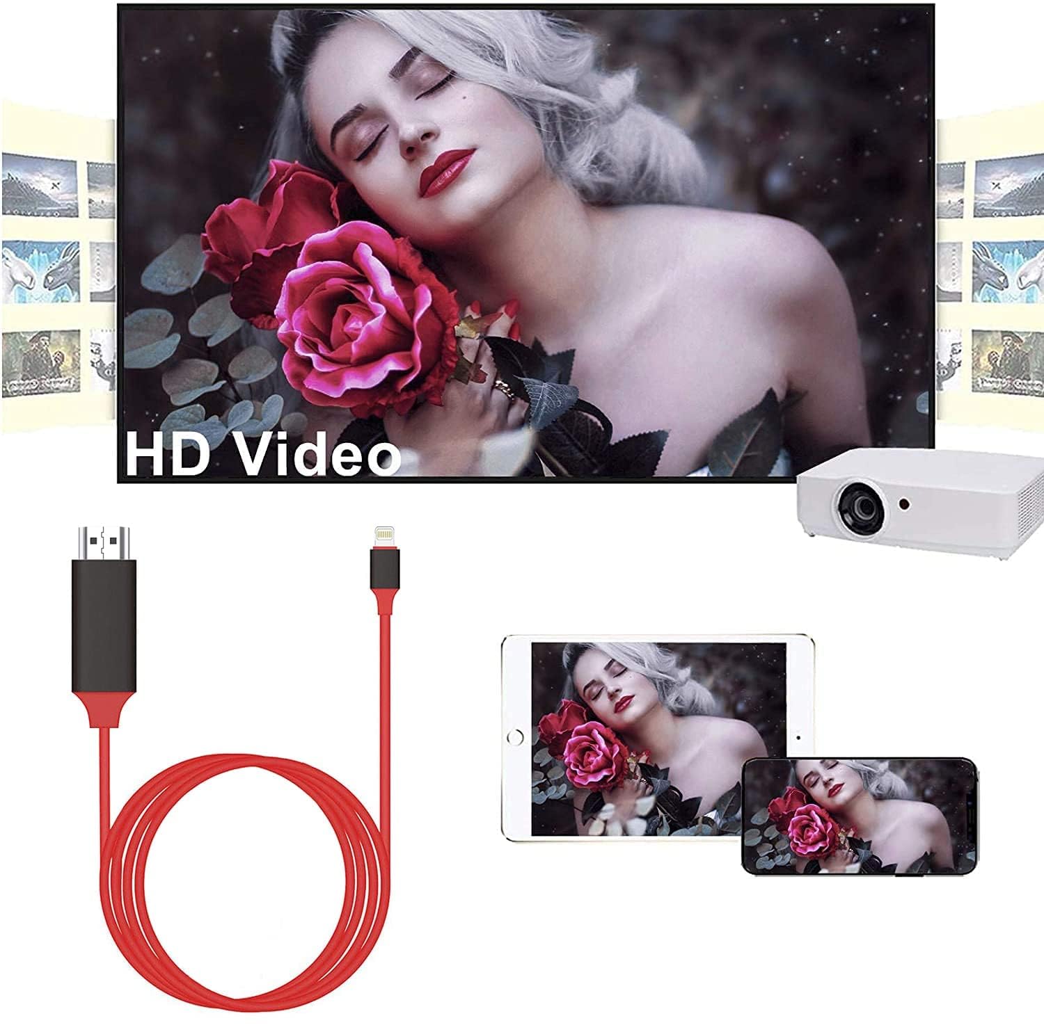 [Upgraded] Lightning to HDMI Adapter, Apple MFi Certified 1080P HDTV Cable Adapter Compatible with iPhone, iPad, iPod Digital AV Sync Screen Connector on HD TV Monitor Projector (Red)