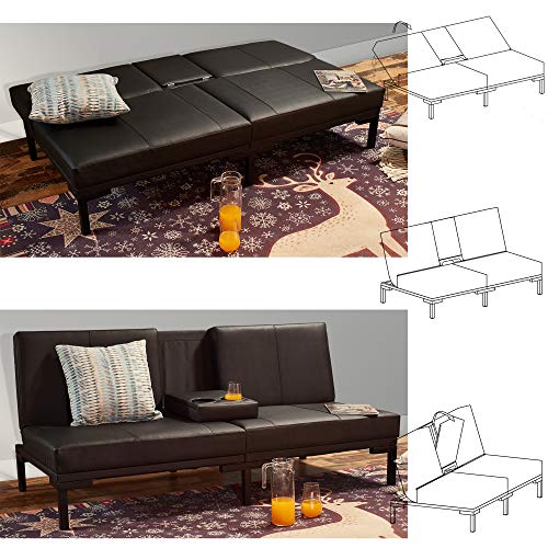 LOKATSE HOME Futon Sofa Bed Modern Faux Leather Couch Convertible Folding Recliner Living Room Furniture with 2 Cup Holders, Black