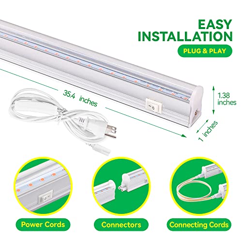 Monios-L LED Grow Light Strips,Full Spectrum Sunlight White, 3FT T5 90W(6X15W,500W Equivalent) for Indoor Plants,Grow Bars with Individual Switch for Herbs/Hydroponics/Succulents,6-Pack