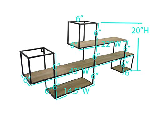 Admired By Nature White Oak Wood Modern Offset Mounted Metal Hanging Storage Floating Shelves, Black, ABN5E159-NTRL Wall Shelf