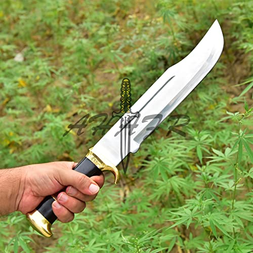 AHAFR Crocodile Dundee Bowie Knife D 2 Steel Handmade 18" Buffalo Horn Leather Handle Knife Large Hunting Bowie Knife With Leather Sheath Razor Sharp KE-0547-HK