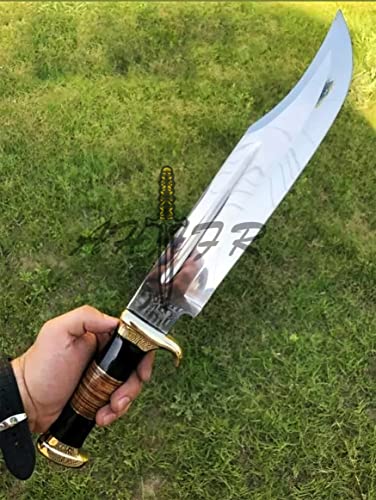 AHAFR Crocodile Dundee Bowie Knife D 2 Steel Handmade 18" Buffalo Horn Leather Handle Knife Large Hunting Bowie Knife With Leather Sheath Razor Sharp KE-0547-HK