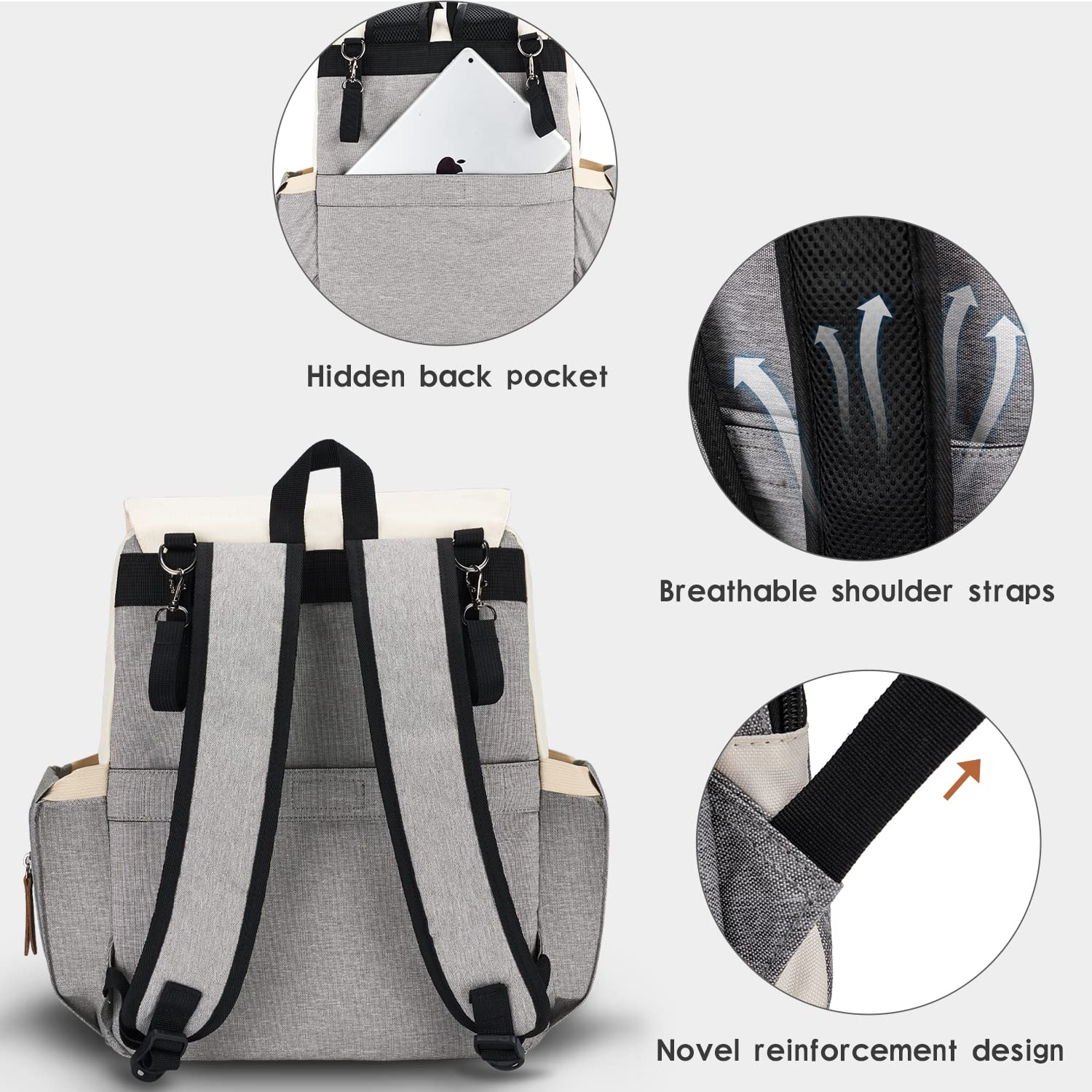 Diaper Bag Backpack with Portable Changing Pad, Pacifier Case and Stroller Straps White