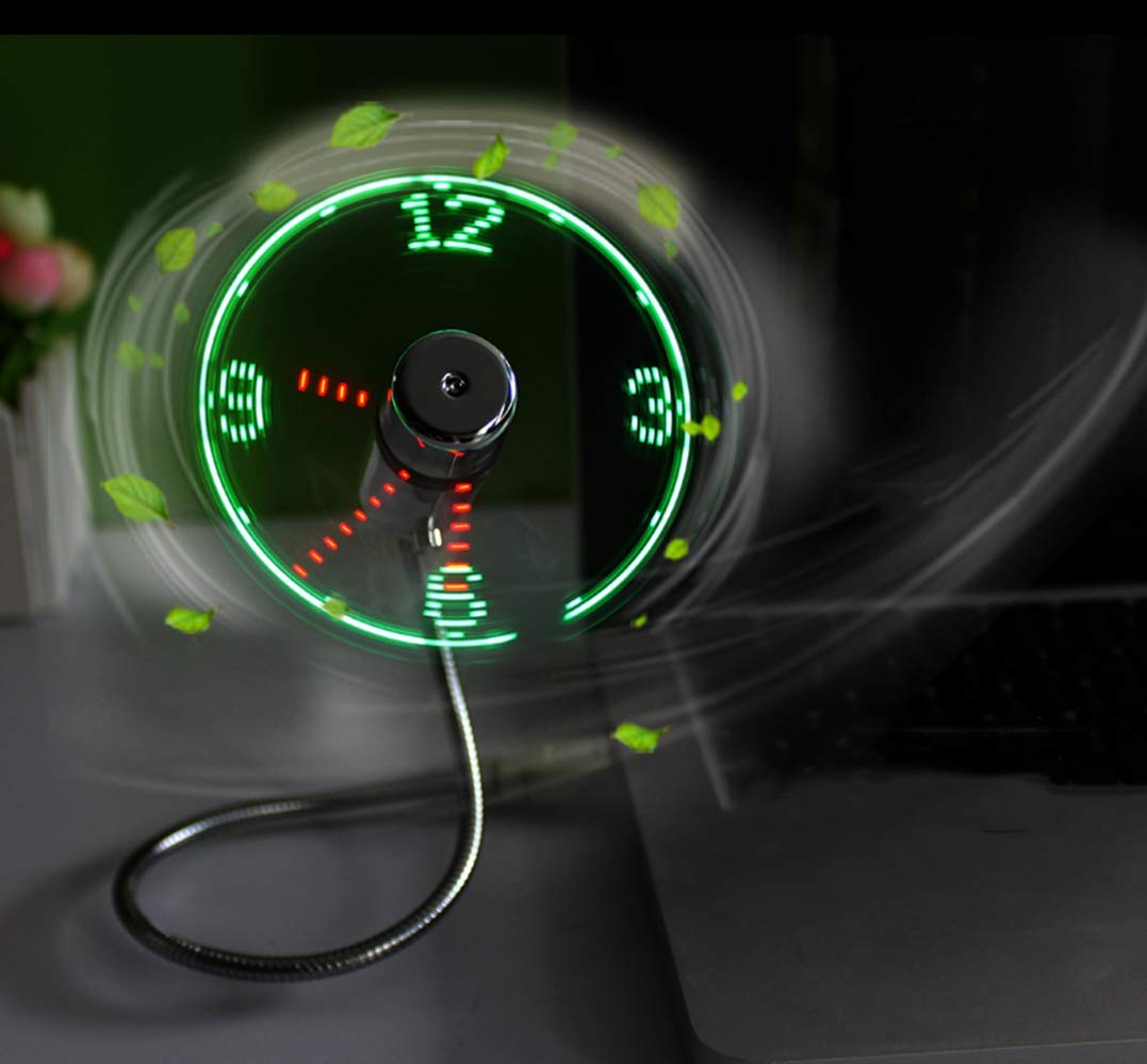 'Kbinter USB LED Clock Fan 90mm USB-Powered Portable Mobile USB Fan with Clock, LED Light Display Time, Mini Gooseneck Fan for Laptop Office Home Travel