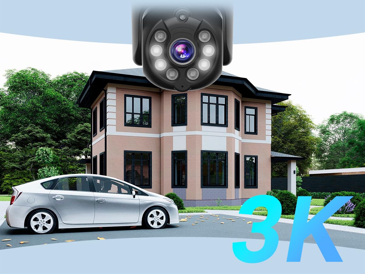 [3K Security Camera Outdoor] Color Night Vision, Wireless PTZ Cameras for Home Auto Tracking, IP66 2-Way Audio,3K WiFi Camera for Indside/Outside Security,Human Detection, 360° View,C102