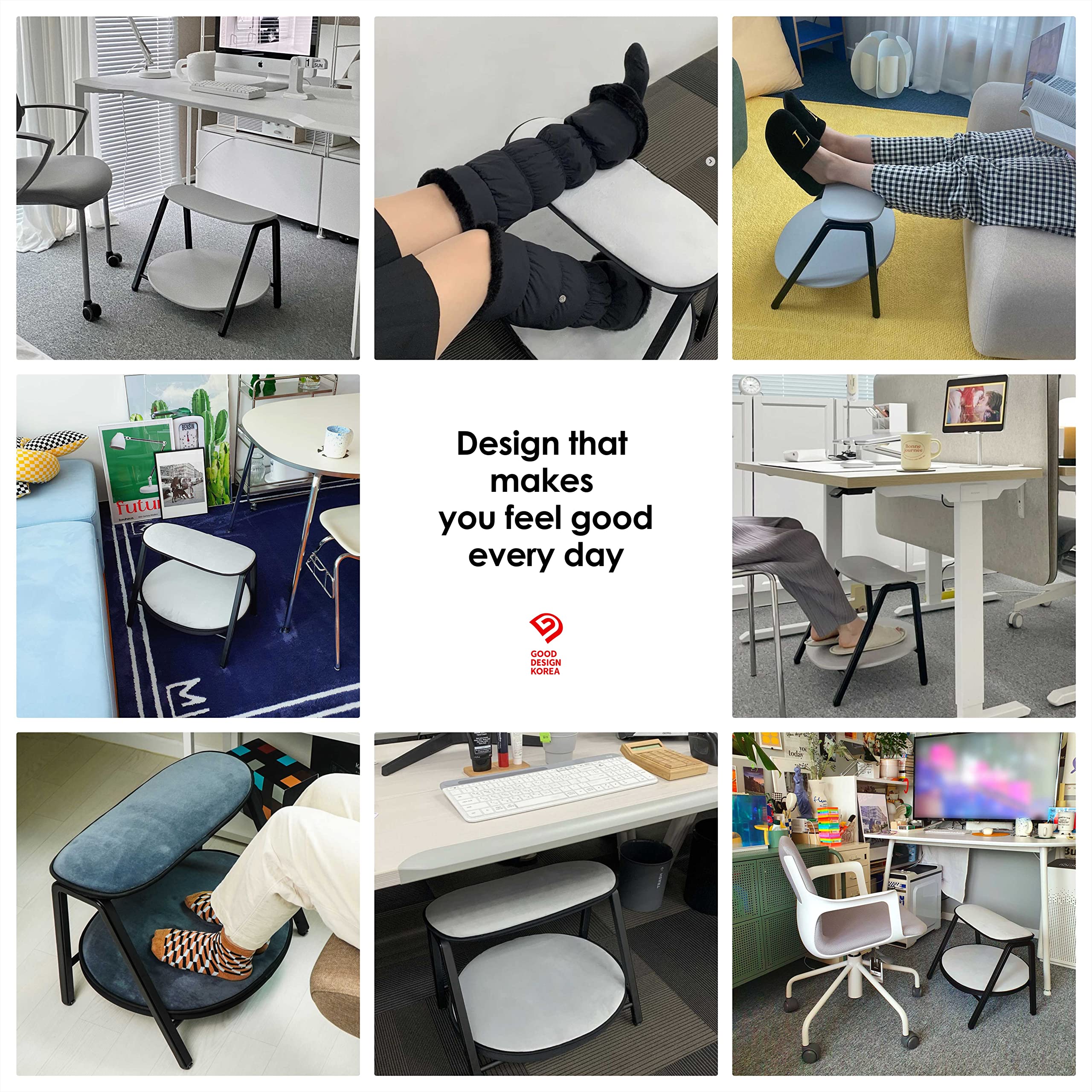 'roumo DSP with Velvet Light Gray Fabric Cover' Desk Footrest That Fits My Body, Height Adjustment Double Tier Step Stool, Footrest + Ottoman, Comfort Creative Desk Life