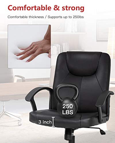 Office Chair Desk Chair Computer Chair with Lumbar Support PU Leather Executive Ergonomic Chair Rolling Swivel Adjustable Task Chair for Men(Black)