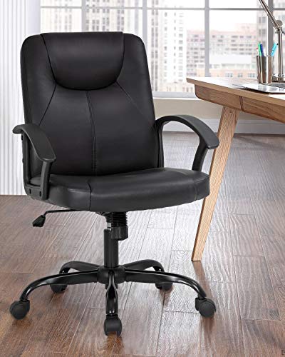 Office Chair Desk Chair Computer Chair with Lumbar Support PU Leather Executive Ergonomic Chair Rolling Swivel Adjustable Task Chair for Men(Black)