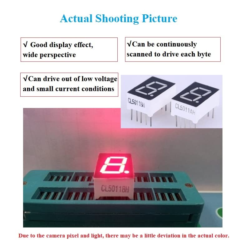 Bettomshin 10Pcs LED Digital Tube Common Cathode 10 Pin 1 Bit 0.75 x 0.5 x 0.31 inch (LxWxH) 0.5" Red Display Digital 5011AH