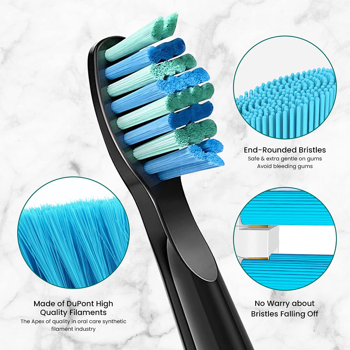 10 Pack Toothbrush Heads, Electric Toothbrush Replacement Heads Compatible with Fairywill Electric Toothbrush FW-507/508/515/551/917/959/2011/D1/D3/D7/D8 Fairy Will Black 10Pack