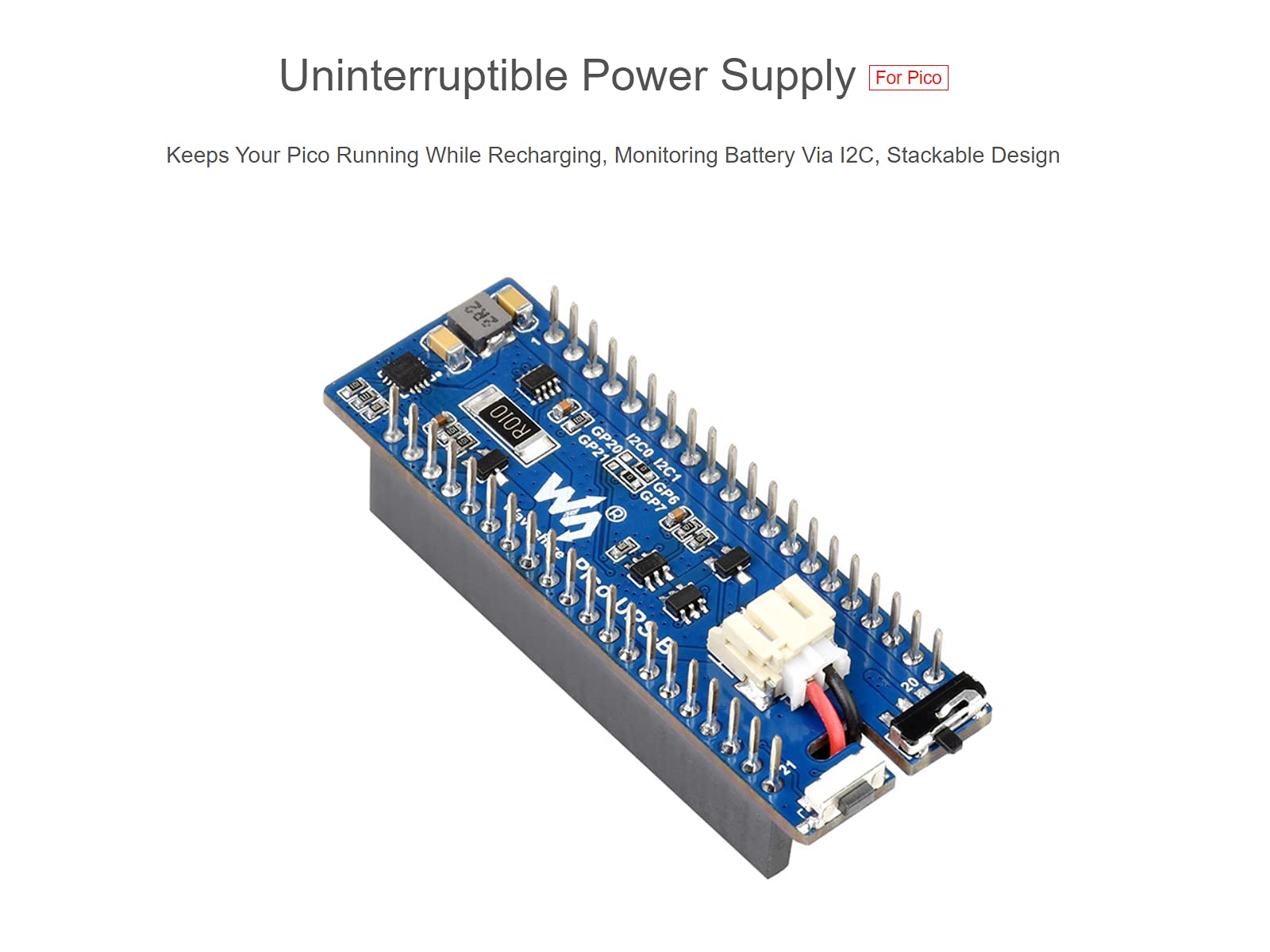 UPS Module B for Raspberry Pi Pico Board Uninterruptible Power Supply UPS HAT Power Management Expansion Board 5V,Monitoring Battery Operating Status via I2C Bus