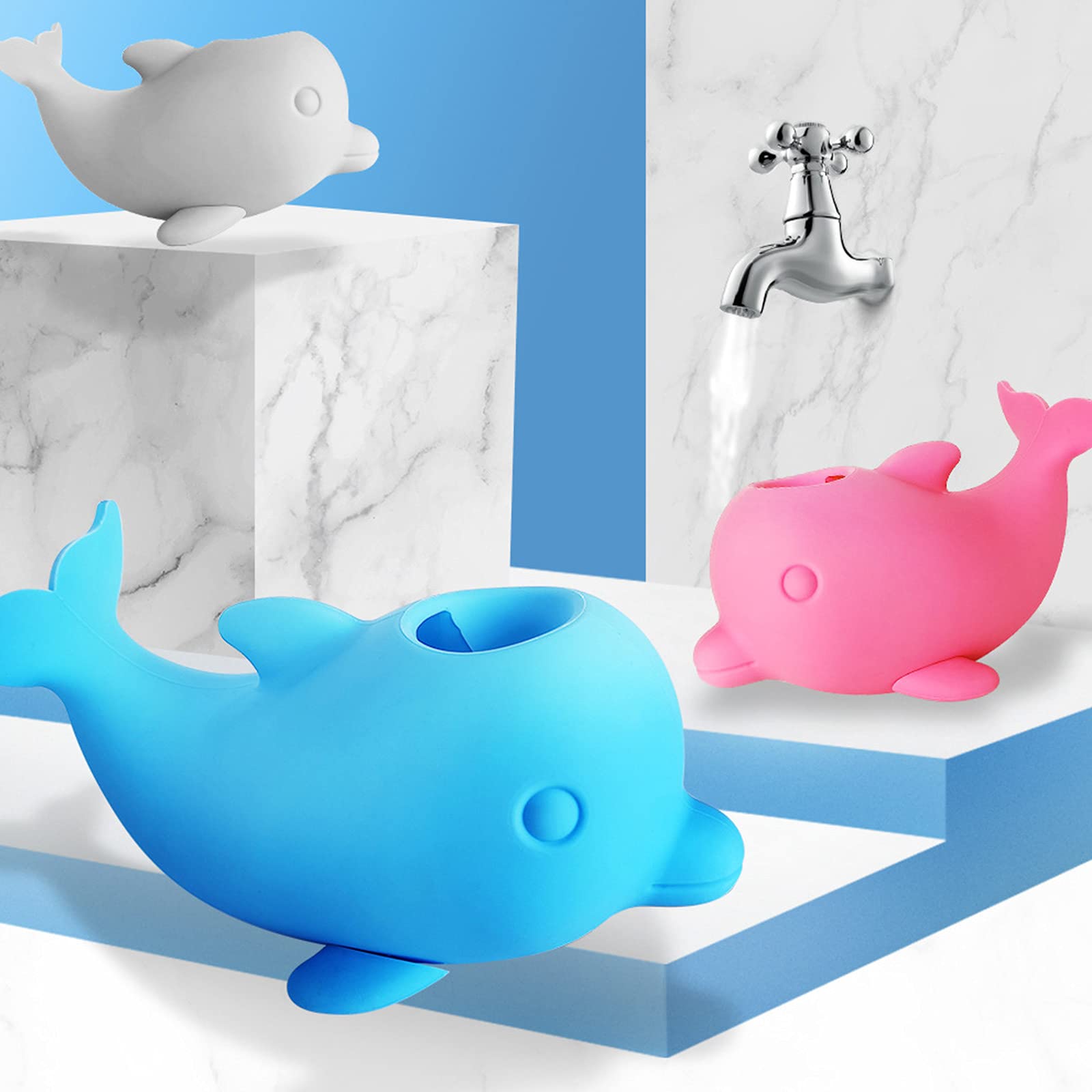 ALIBEBE Dolphin Bath Spout Cover Faucet Cover for Bathtub Baby Kids Soft Silicone Blue