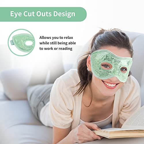 NEWGO Gel Eye Mask Reusable Cooling Eye Mak with Eye Holes, Cold Pack Eye Ice Pack Hot Cold Eye Compress for Puffy Eyes Migraine Headache, Stress Relief, Dry Eyes Dark Circles (Green)