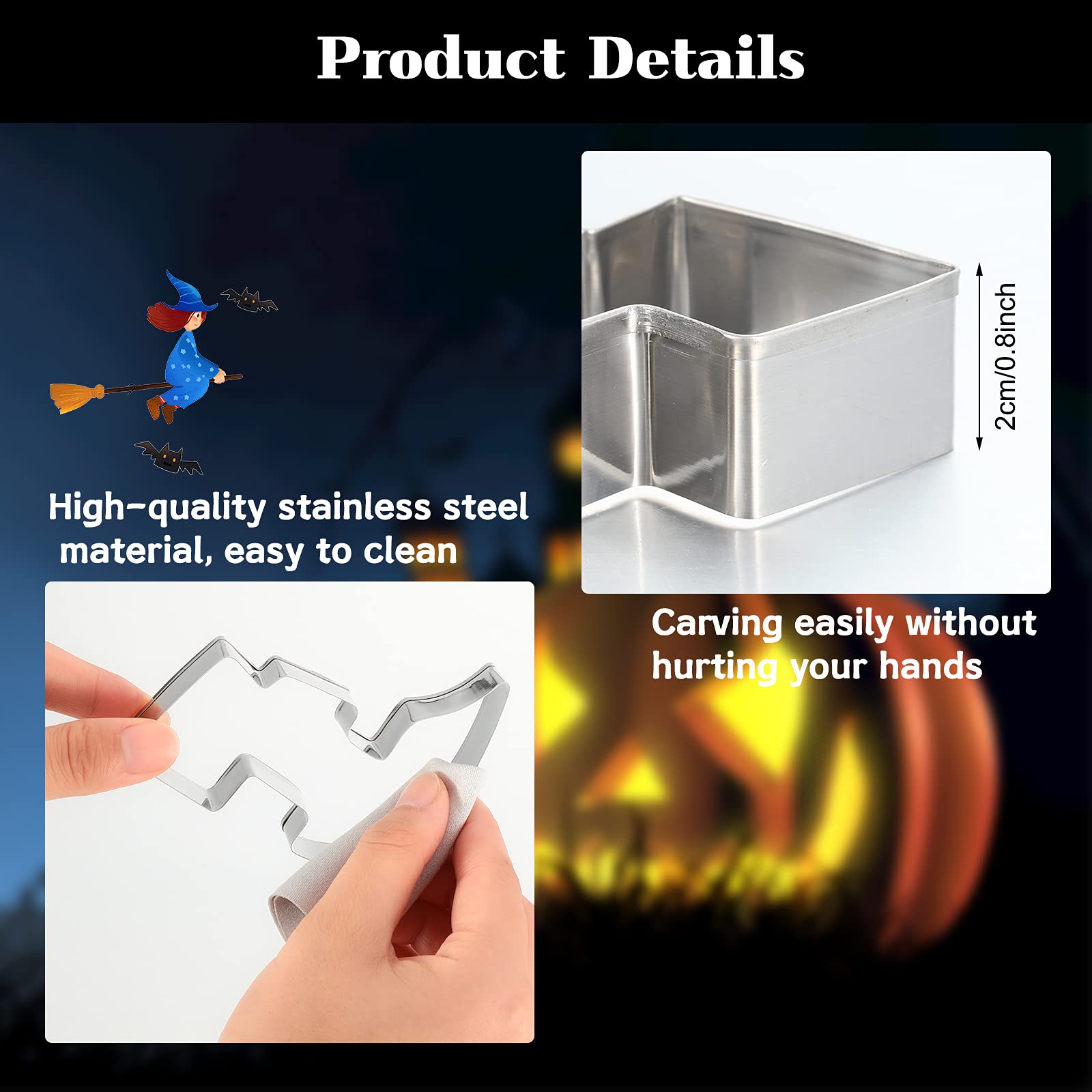 10 Pieces Halloween Pumpkin Carving Kit Stainless Steel Carver Set Pumpkin Carving Stencils Metal Carving Stencils, Simple Safe Carving Tools for Kids & Adults