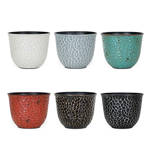 Worth Garden Plastic Round 8 Inch Planters for Indoor Plants Set of 6 Outdoor Resin Flower Pots Colorful with Drainage Hole Rubber Plug Retro Appearance Home Christmas Decorative Containers Multicolor