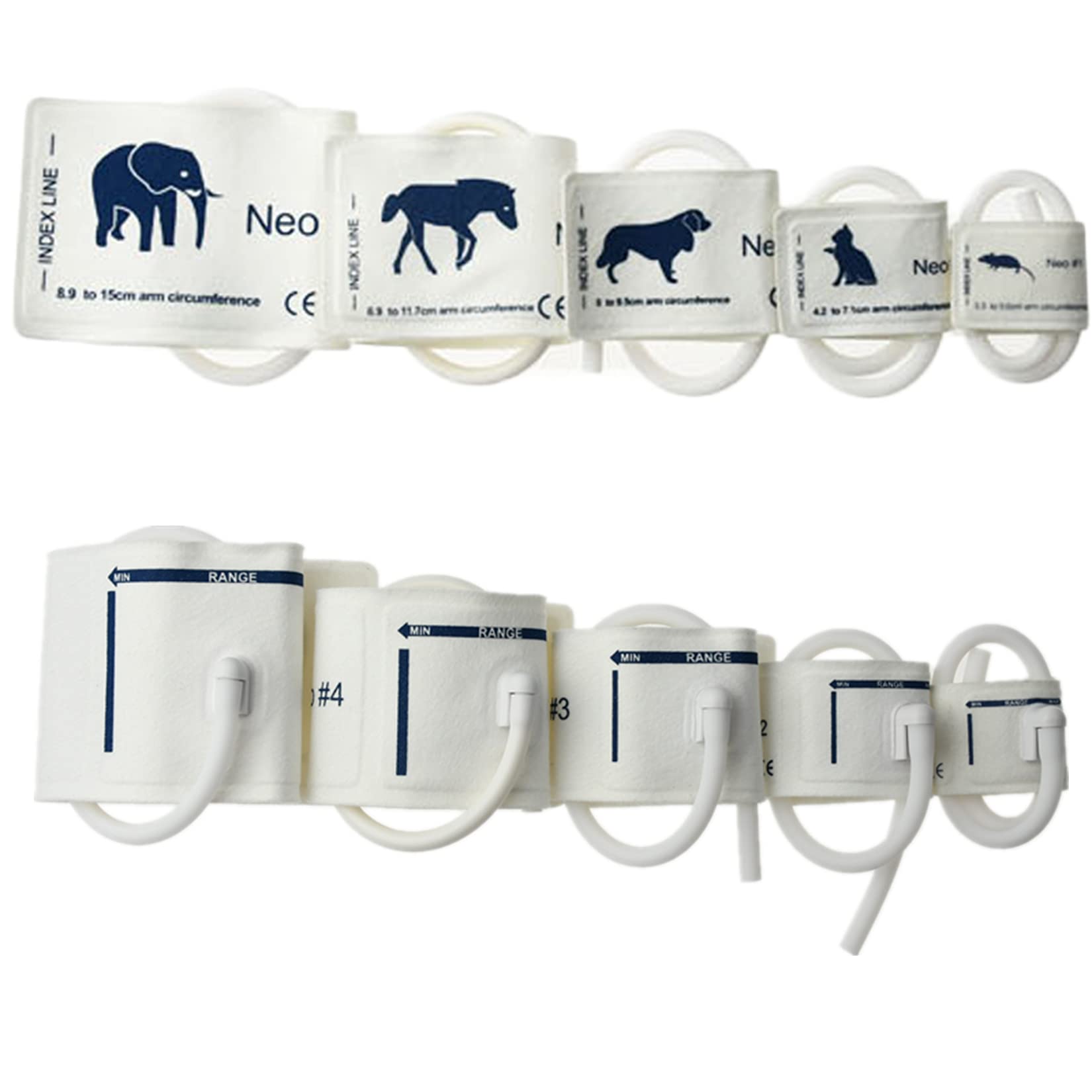 5 Pcs Veterinary Animal Blood Pressure Cuff,5 Different Sizes Disposable Pet Sphygmomanometer Cuff Accessories - Fit Most Veterinary Monitor with 2 Kinds of Interfaces (Mix)
