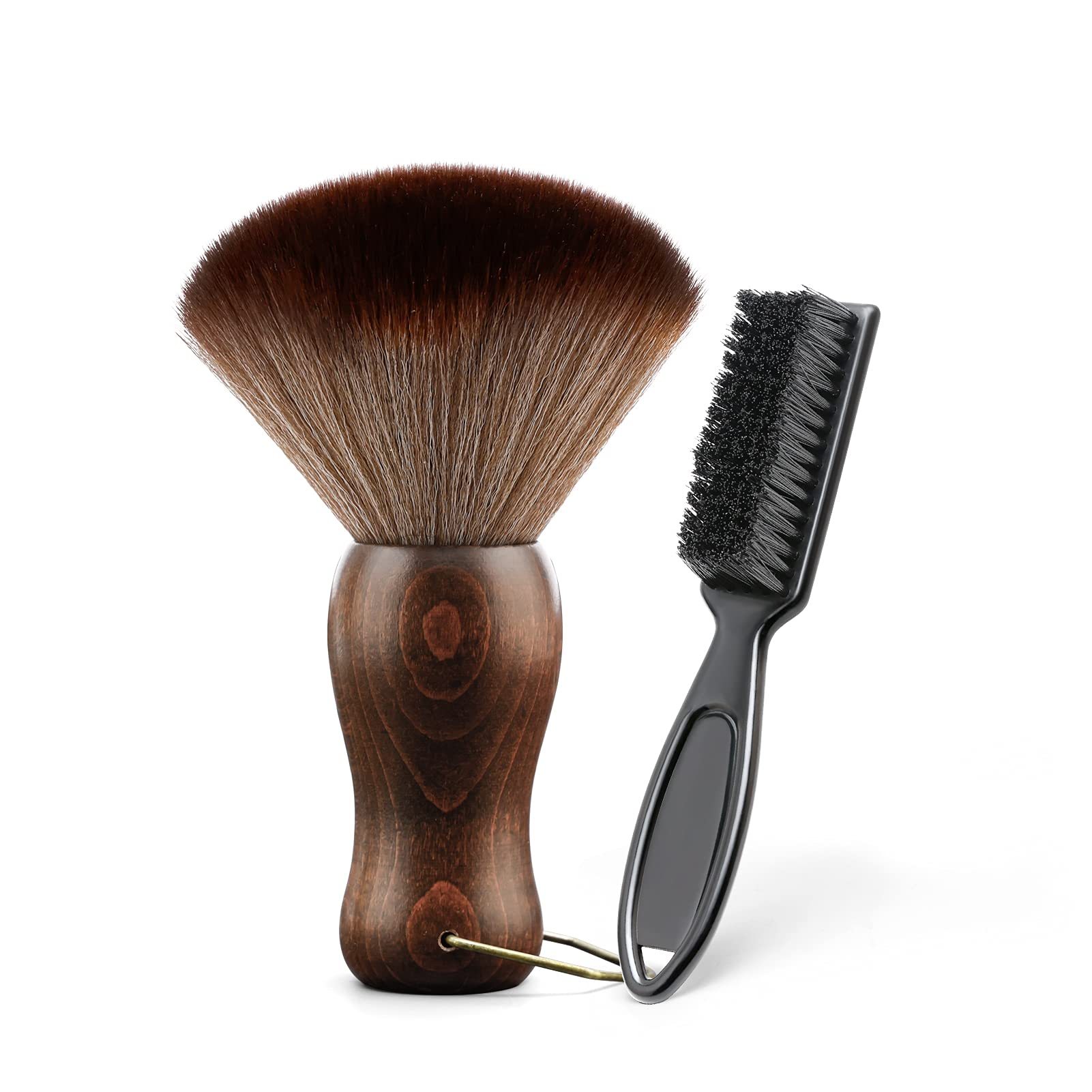 CGBARBER Barber Neck Duster Brush Wood Handle with Hook for Hair Cutting… (Neck brush+Black brush)For All Hair Type.