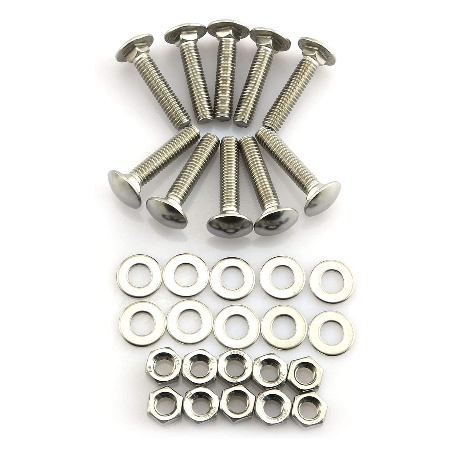 10 Sets Long Square-Neck Carriage Bolts Set,Carriage Bolts Set w/Nuts & Flat Washers,Zinc-Plated,Carbon Steel Grade 4.8,Plain Finish,Partial Threaded(M8-1.25X75mm)