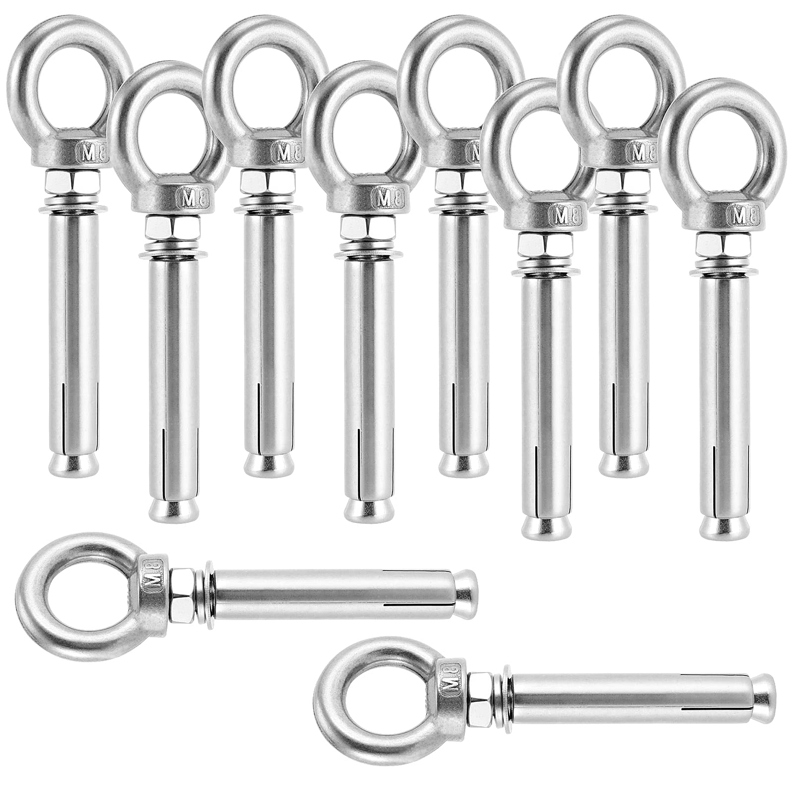 HEIHAK 10 Pack M8 x 80mm Expansion Eyebolt, Expansion Screw with Eye Ring Anchor, 304 Stainless Steel Ring Lifting Expansion Eyebolt Internal Bolt Fastener for Concrete, Wall, Masonry Surface