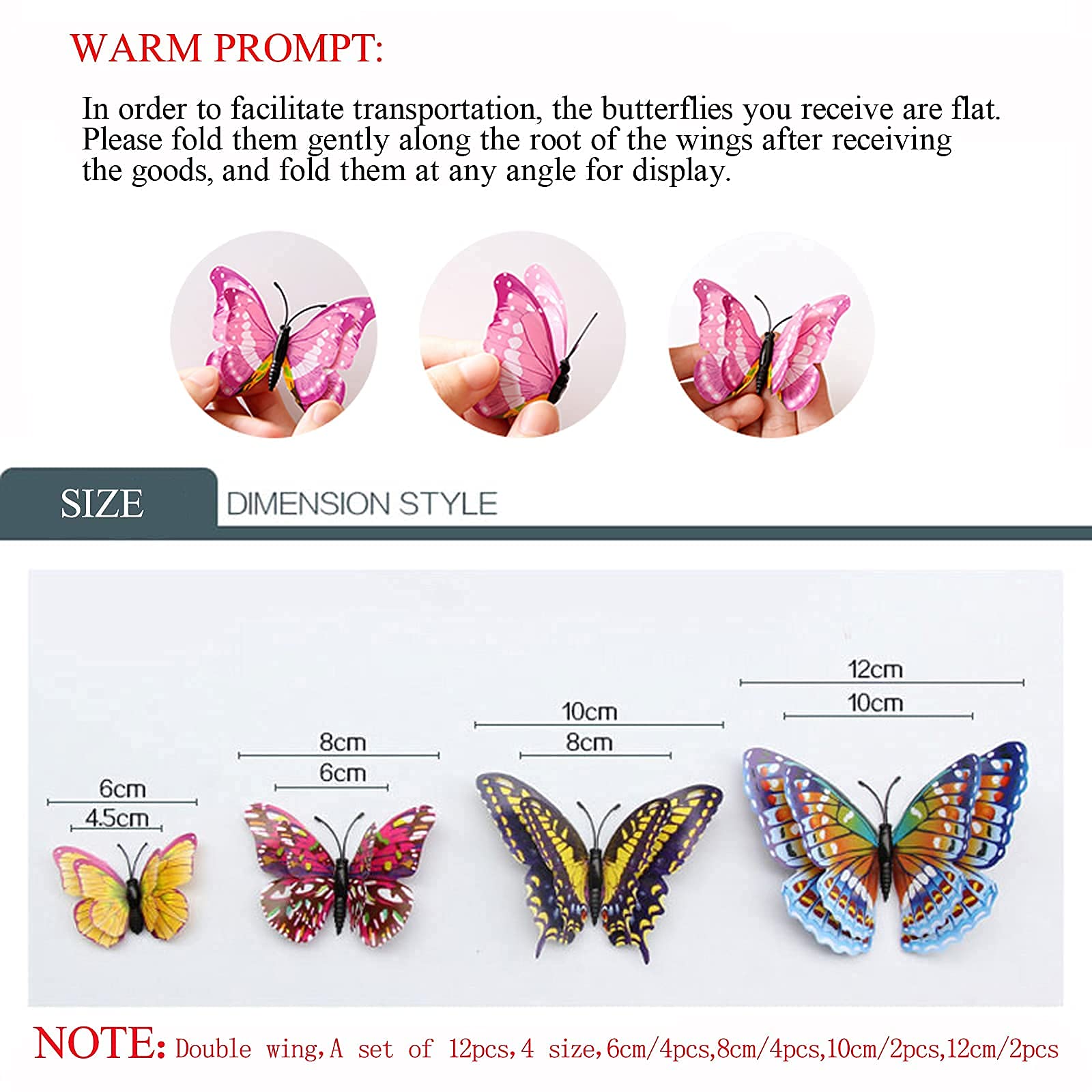 3D Butterfly Wall Decor,12pcs Double Wings Butterfly Decorations, Butterfly Party Decorations,Glow in the Dark Butterfly Decoration For Bedroom Decorations Butterfly Wall Stickers and Butterfly Wall Decals (Colorful)