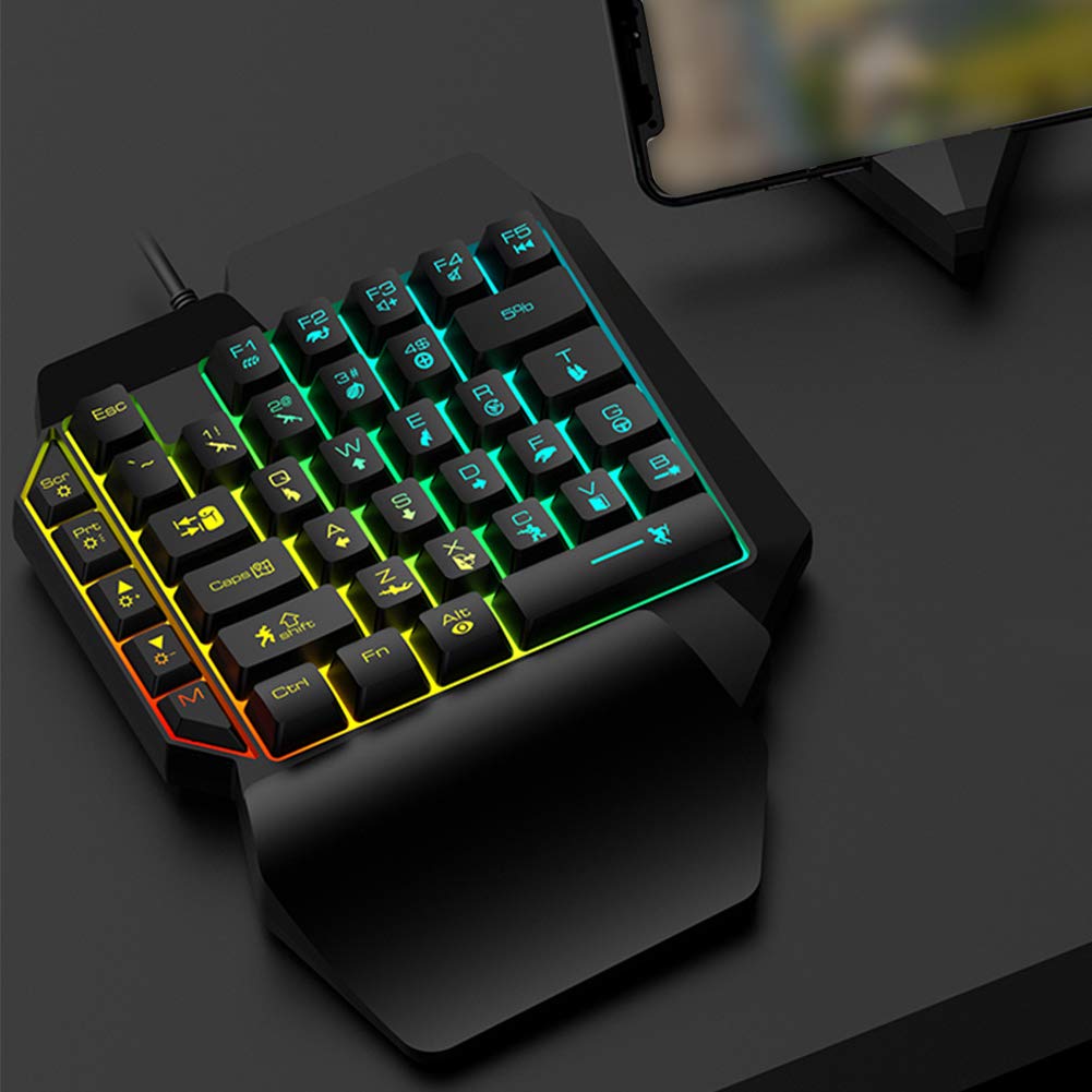One Handed RGB Mechanical Gaming Keyboard, Computer Mechanical Gamer Keypad Portable Mini Single Keyboard for PUBG Gaming with Eye Catching Lighting