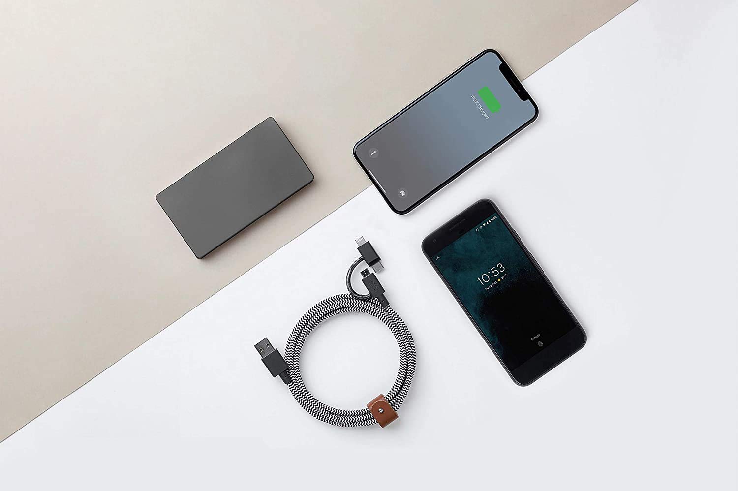Native Union Belt Cable Universal - 6.5ft Ultra-Strong Reinforced [MFi Certified] Durable Charging Cable with 3-in-1 Adaptor for Lightning, USB-C and Micro-USB Devices (Zebra)