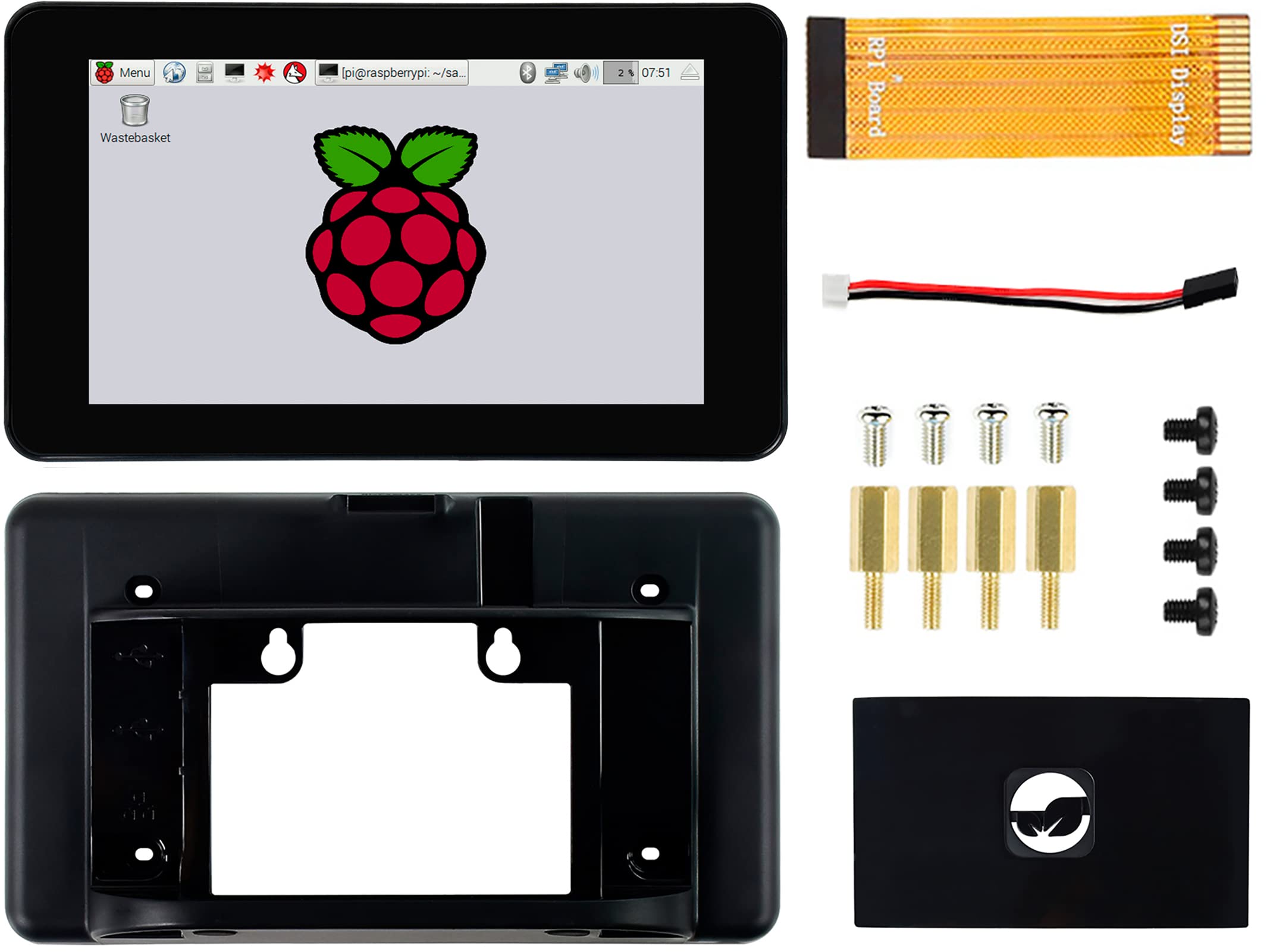 waveshare 7inch DSI Capacitive Touch Display with Protection Case for Raspberry Pi 4 Model B, 7" DSI LCD with Enclosure 800×480 Pixel, Support Ubuntu/Kali / WIN10 IoT, Single Point Touch, Driver Free