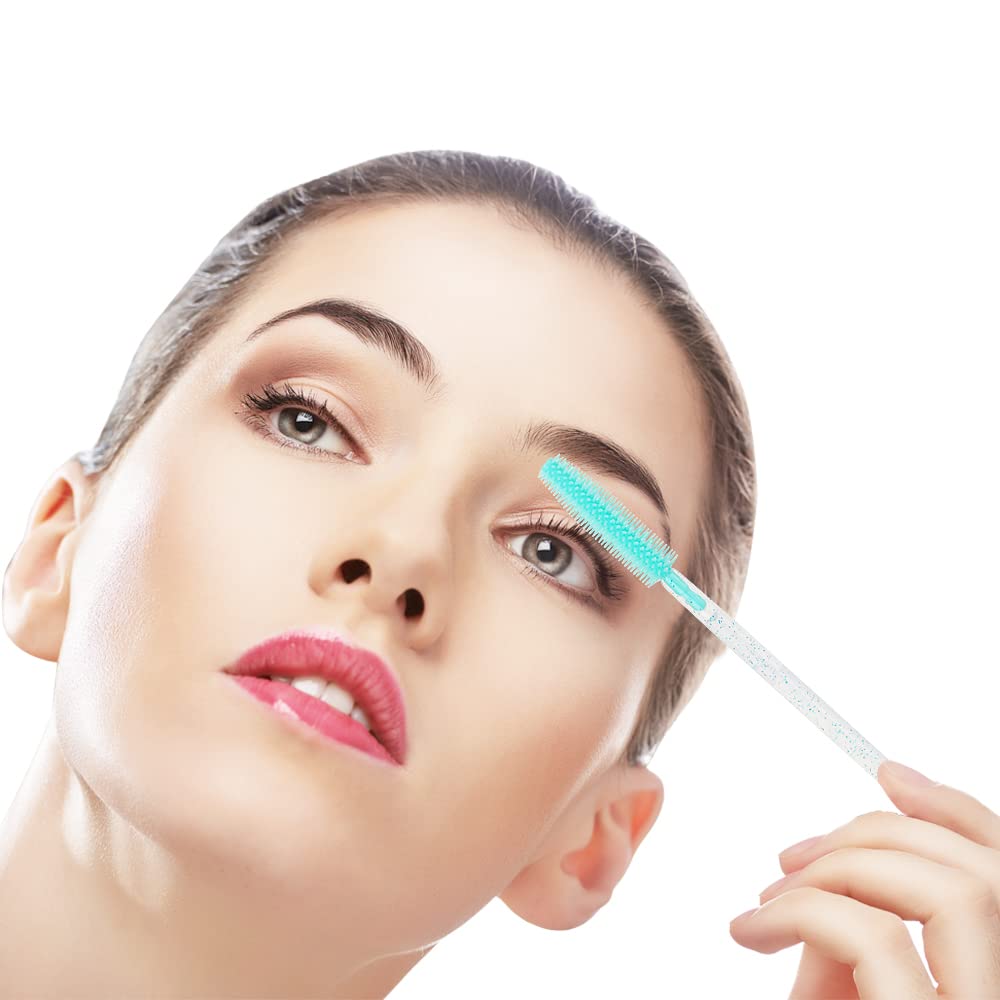 100 Pcs Silicone Mascara Wands Disposable Eyelash Brushes for Extensions Lash Applicators Makeup Tool Kit (Crystal blue/Mint Green)