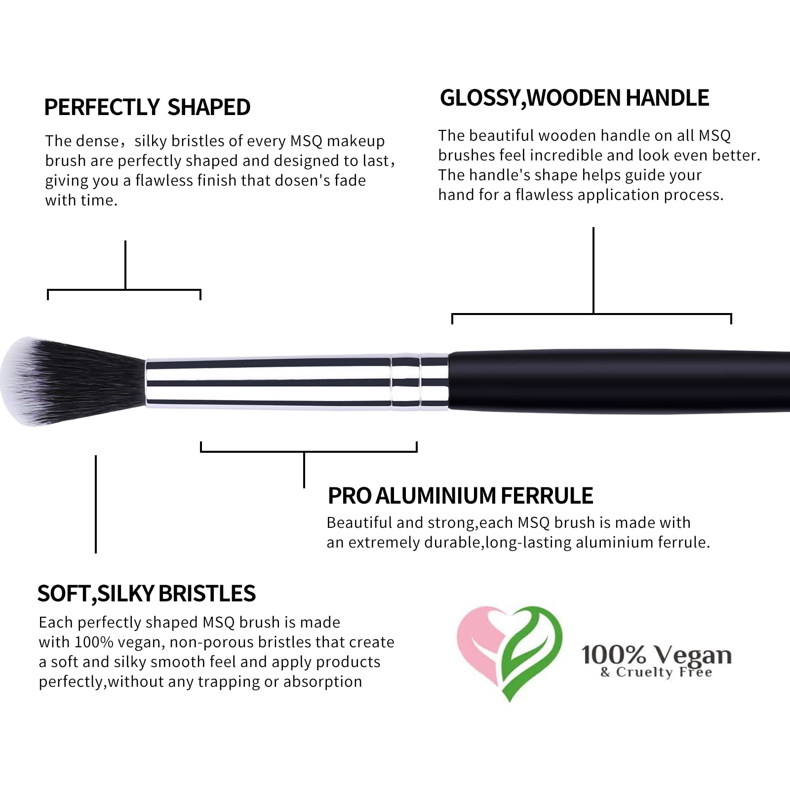MSQ Eye Makeup Brushes Eyeshadow Makeup Brushes Set with Soft Synthetic Hairs & Real Wood Handle for Eyeshadow, Eyebrow, Eyeliner, Blending (Black, 8PCS)