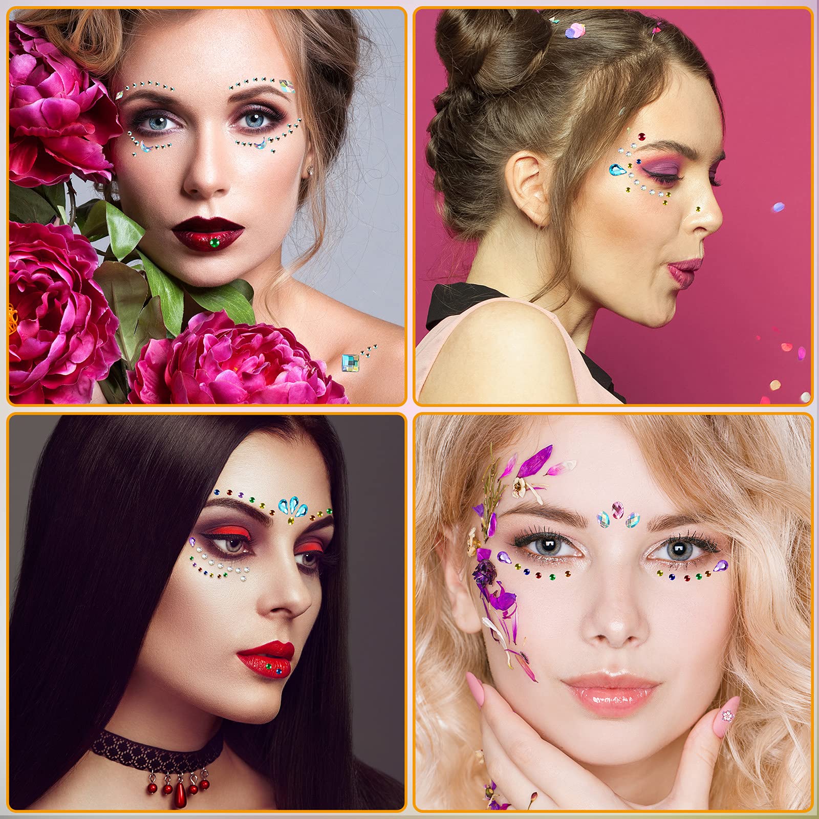Hicarer 15 Sheets Eye Body Face Nail Gems Rhinestone Stickers Face Gem Festival Self Adhesive Rhinestones Stickers for Women Accessory DIY Makeup Nail Decorations (Chic Style)