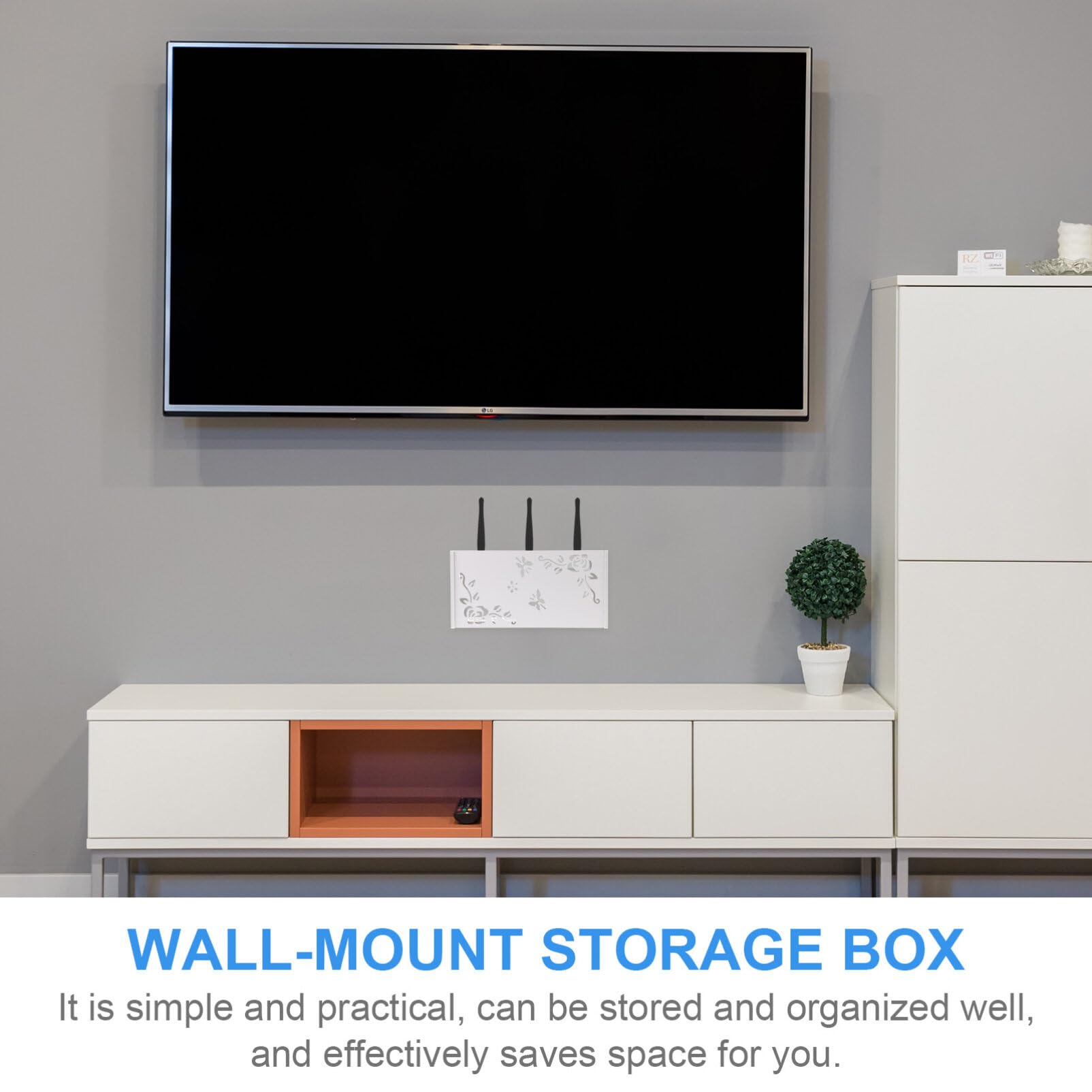 DOITOOL Router Holder Wall Mount WiFi Router Modem Cable Power Plug Wire Storage Boxes Cord Management Container for Home Living WiFi