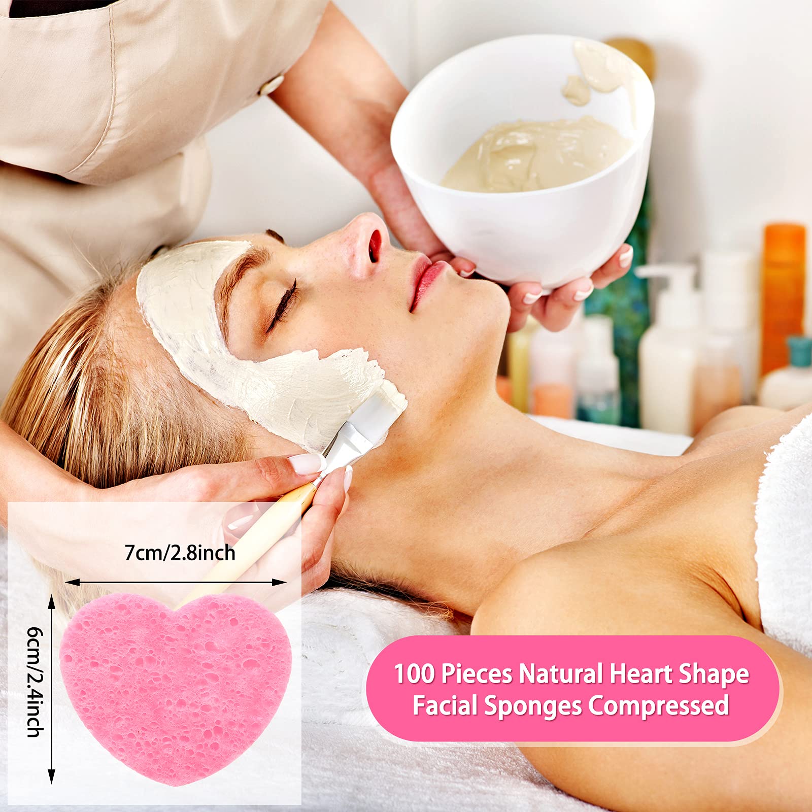100 Pieces Heart Shape Facial Sponges Compressed Natural Cellulose Sponge Reusable Cosmetic Makeup Remover Sponge Face Cleansing Natural Sponge for Face Cleansing Exfoliating (Pink)