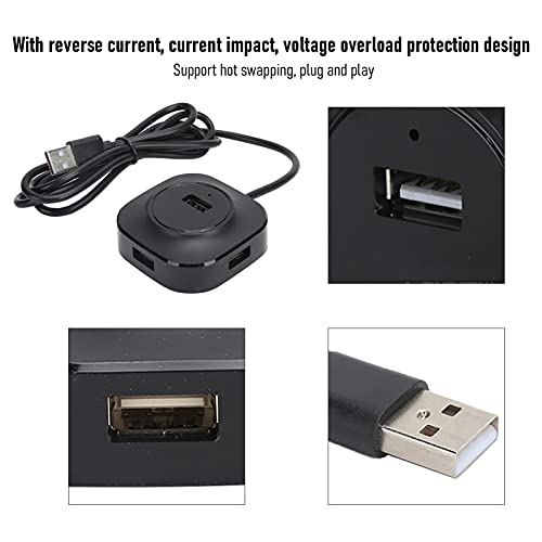 USB Hub, 4 USB2.0 Ports Adapter Charger, Ultra Slim Data Splitter PVC, 1.2 Meter / 3.9ft, Plug and Play, for Flash Hard Disk Keyboard 2.0