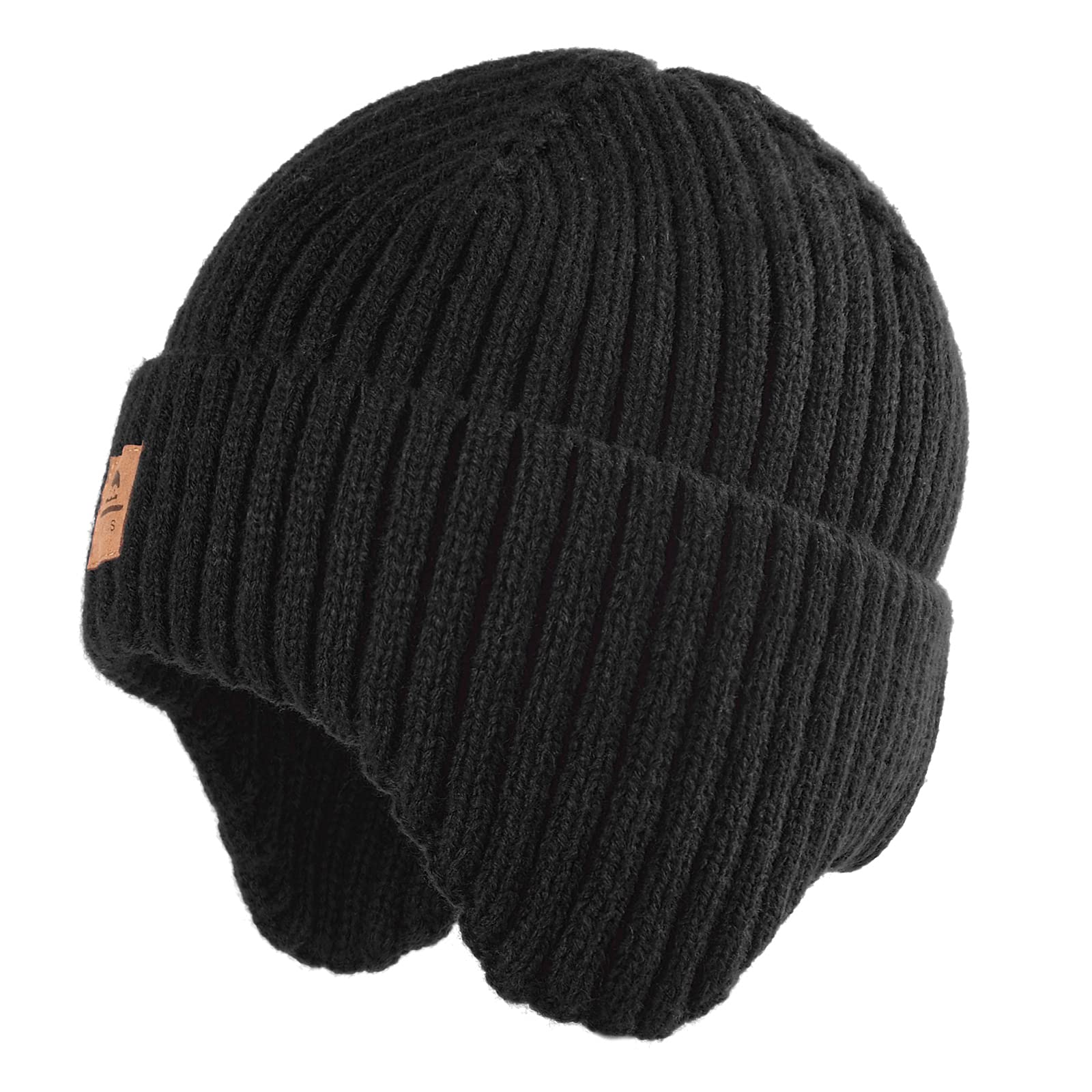 Baby Beanie Fleece Lined Toddler Winter Hat with Ear Flaps Little Girls Boys Warm Hats Cute Beanies for Kids Black