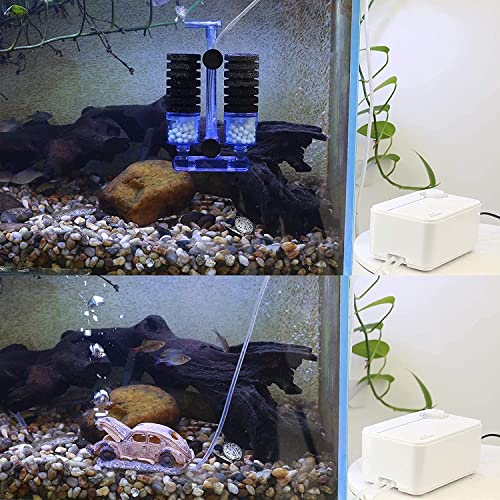 boxtech Upgrade Aquarium Air Pump, Ultra-Quiet Fish Tank Oxygen Pump with Adjustable Airflow, Powerful Air Pump with 2 Outlets to Pump Rich and Fine Air Bubbles