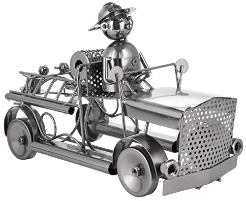 BRUBAKER Wine Bottle Holder 'Fire Engine' - Table Top Metal Sculpture - with Greeting Card