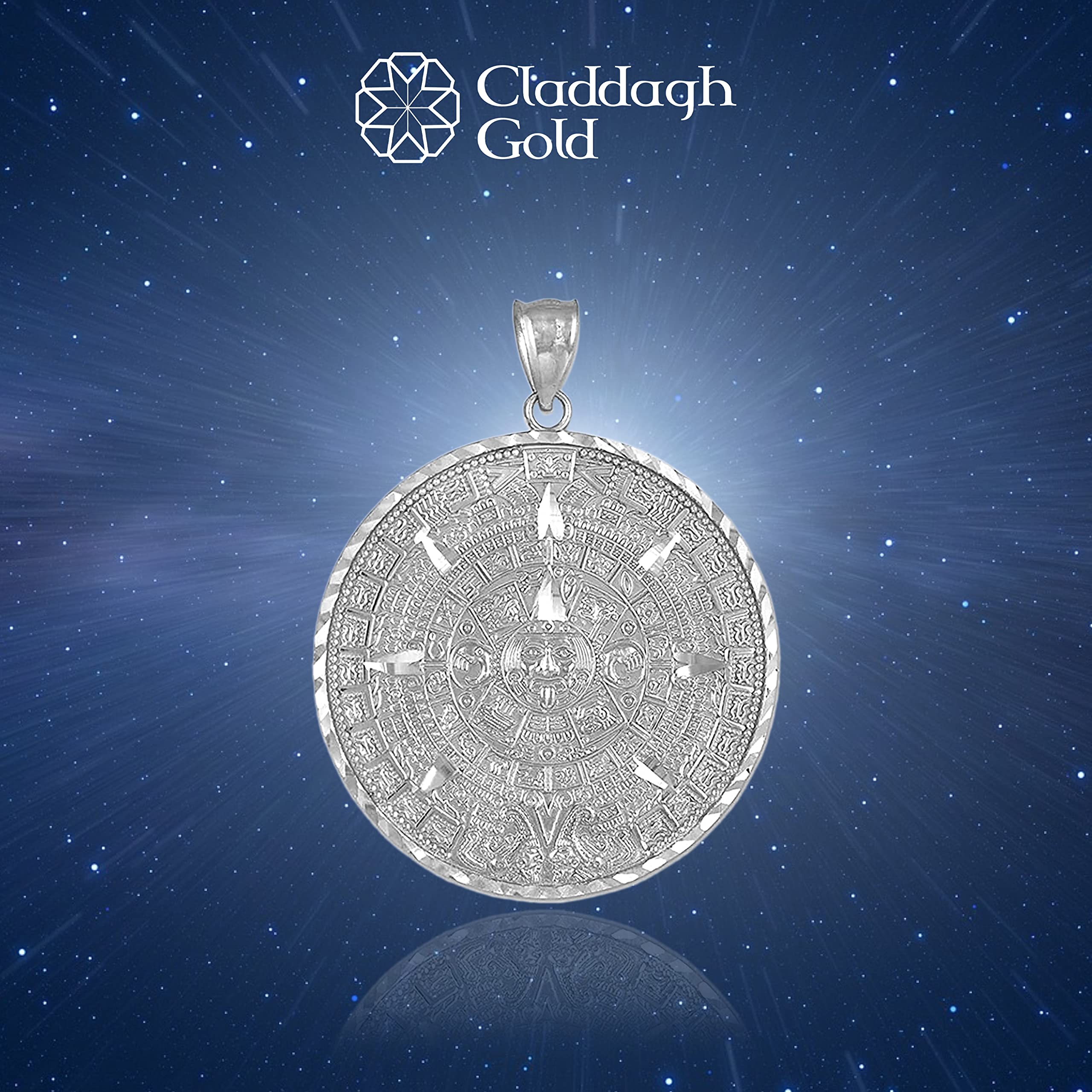 .925 Sterling Silver Round Aztec Mayan Calendar Charm Pendant - 40.64 Millimeters