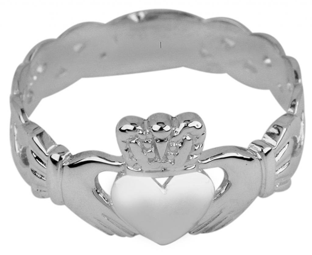 .925 Sterling Silver Claddagh Friendship, Engagement, or Wedding Ring with Trinity Knot Band - Size 5.25